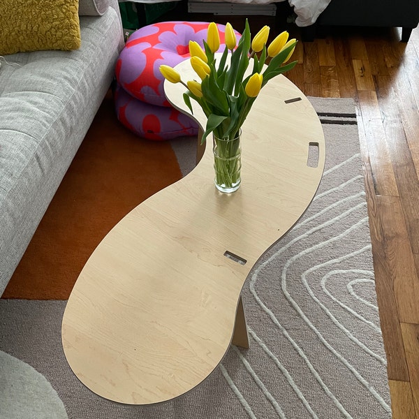 Wavy Coffee Table: Scandinavian Modern Wood Squiggle Design - Etsy