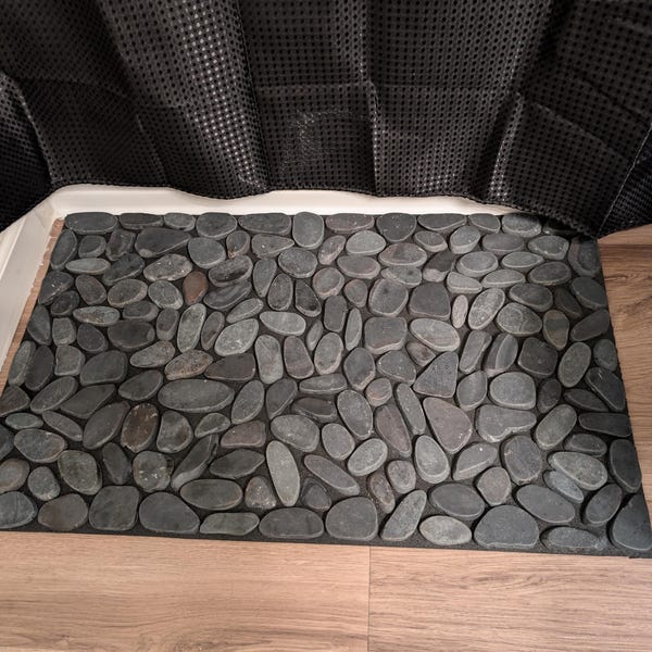 Monogram Stone Door Mat - River Rock Welcome Mat- Flat Stone Mosaic Rug ...