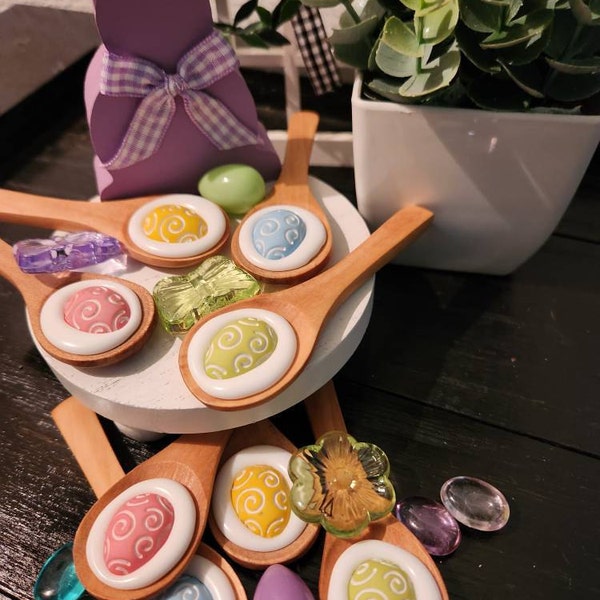 Set of Four Mini Wooden Easter Spoons, Easter Decor, Tiered Tray Decor ...
