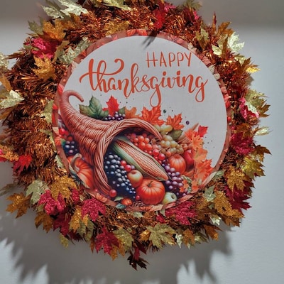 Wreath Sign Fall Round Metal Wreath Sign Faux Stained Glass - Etsy
