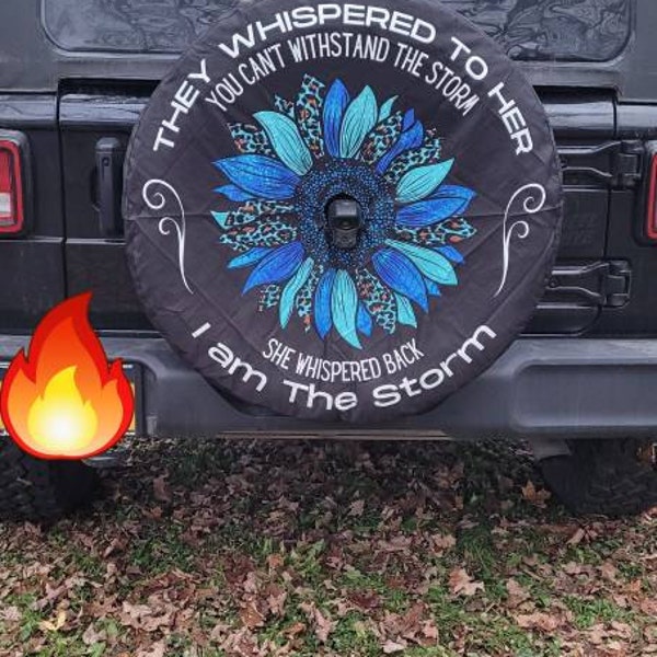 I Am the Storm, Spare Tire Covers for Women, Blue Sunflower Tire Cover ...