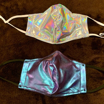 Purple Holographic Iridescent Winter Face Mask With Nose Wire Filter ...