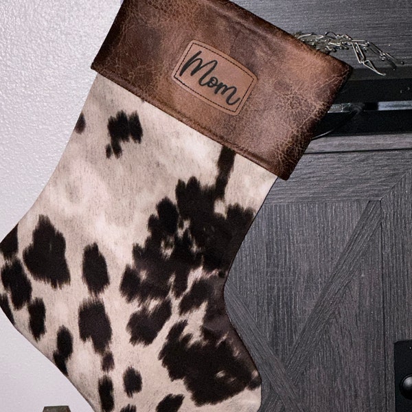 Cow Print Christmas Stockings, Cowhide Print, Burnt Orange, Tri Color ...