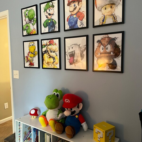 Set of 7 Super Mario PRINTABLE Watercolor Poster, Wall Art Poster ...