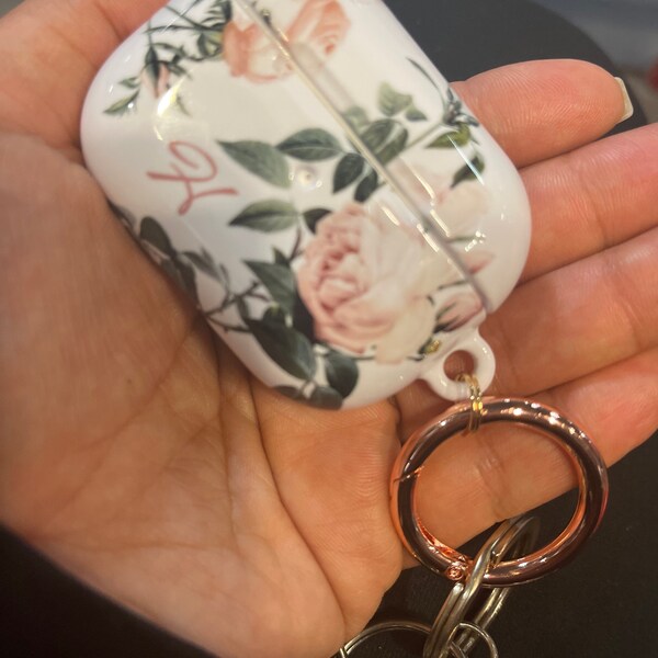 Rose Pattern AirPod Case Personalized Airpods Pro Hard Cover Keychain ...