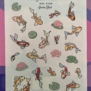 Koi Fish Sticker Sheet Clear Koi Fish Lotus Flowers Lily Pads Stickers ...