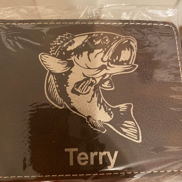 Faux Leather Bi-fold Wallet, bass Fish, Personalized Engraving Included ...