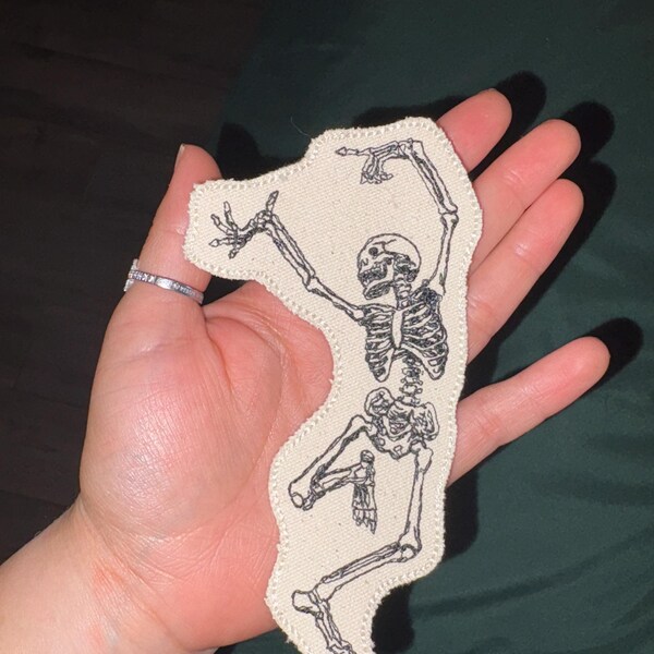 Dancing Skeleton Embroidered Patch Canvas Patch - Hole in My Jeans Patch - Etsy