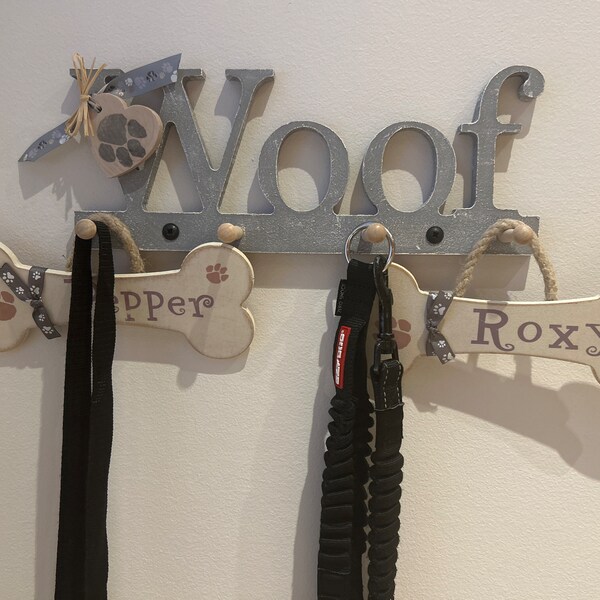 Handmade Dog Lead Hanger – Rustic “WOOF” Peg Rack, Wooden Dog Leash ...