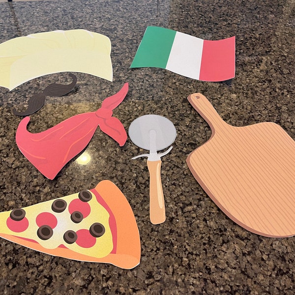 Pizza Party Photo Booth Props, Photobooth Props, Pizza Pie, Chef Hat ...