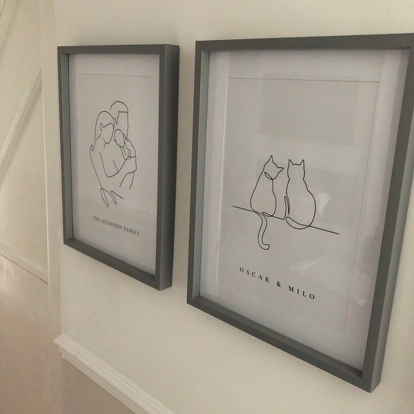 2 Cat Owner Wall Decor, 2 Cats Line Drawing Wall Art, Personalised Cat ...