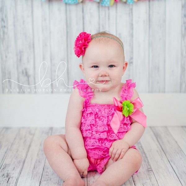 Watermelon Pink Embelished Lace Romper & Headband Set Pink First ...