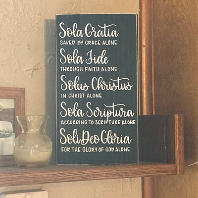 The Five Solas Hand Painted-lettered Script Sign Solid Wood Block ...