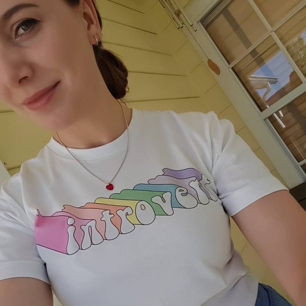 Introvert Pastel Rainbow Shirt White, Trendy Graphic Tee, Introvert ...