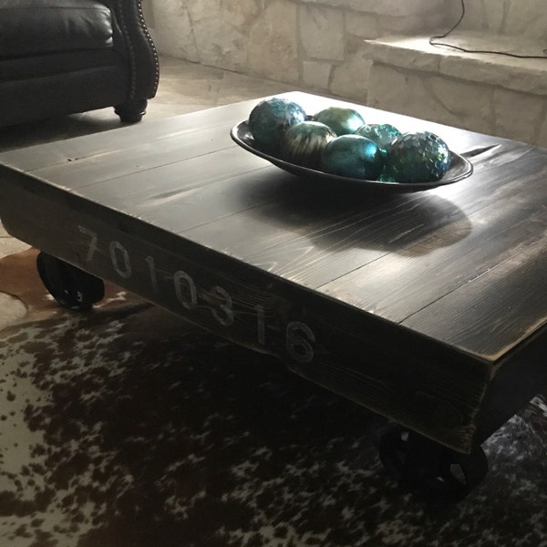 Industrial / Rustic Rail Cart Coffee Table, Farmhouse-style, Reclaimed ...