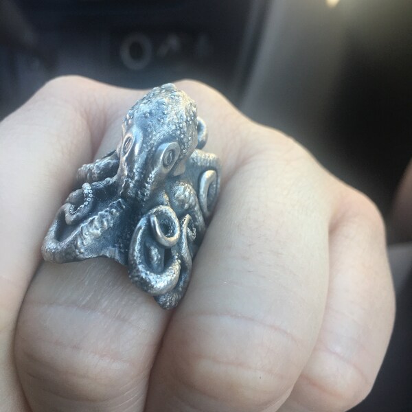 Octopus Handmade Sterling Silver Men Ring, Octopi Animal Biker Ring ...