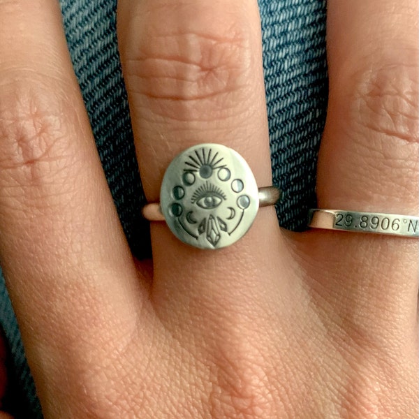 Silver Moon Ring Celestial Ring Moon Phase Ring Witch Ring Evil Eye ...