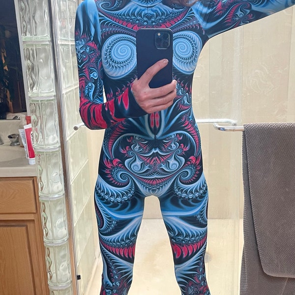 Psychedelic Rave Costume, Blue Festival Catsuit, Trippy Rave Catsuit ...
