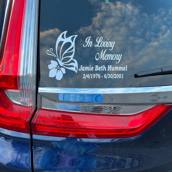 In Loving Memory Butterfly Car Decal, Personalized Memorial Window ...