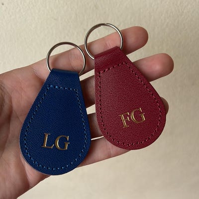 Personalised Keyring Key Fob With Initials, Real Leather Monogram Gift ...