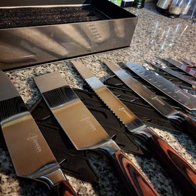 Complete 8-piece Kitchen Knife Set With Damascus Pattern Japanese Chef ...