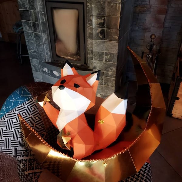 DIY Fox Moon 3D Papercraft SVG, PDF Template for Creating 3D Fox Pick ...