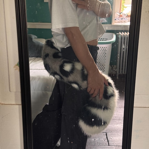 Realistic Faux Fur White Gray Snow Leopard Ear and Tail Set Anime ...