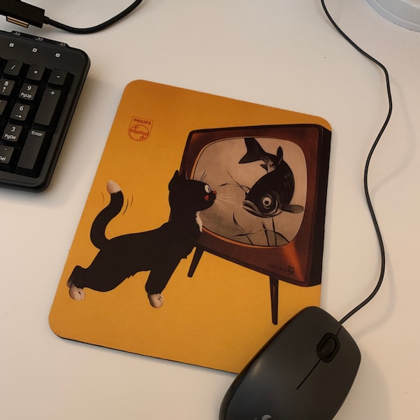 Vintage Television Cat Advert Mouse Mat Mousepad. Classic 1960s ...