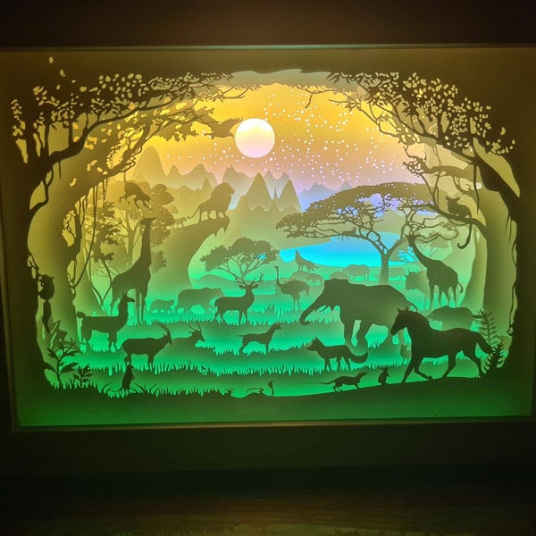 African Landscape Paper Cut Light Box, 3D Papercut Light Box, Shadow ...
