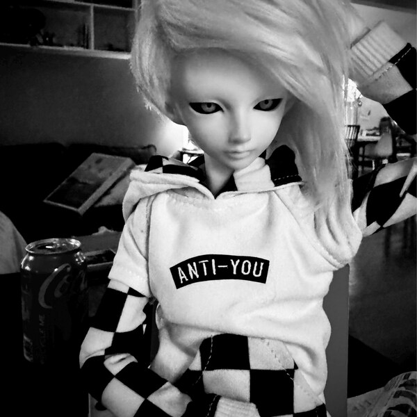 BJD Wig Two Block Semi-long Two Tone White 9-10 8-9 Inch Synthetic Fur ...