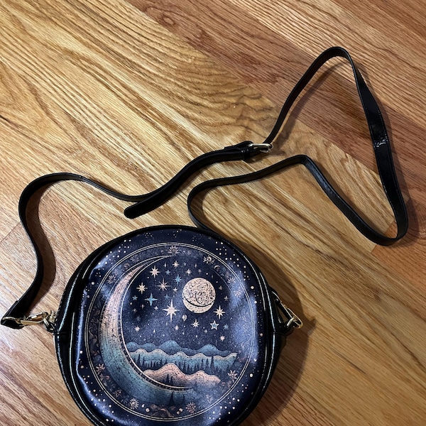 Oriental Starry Night Round Messenger Bag Moon Lunar Stars Shoulder ...