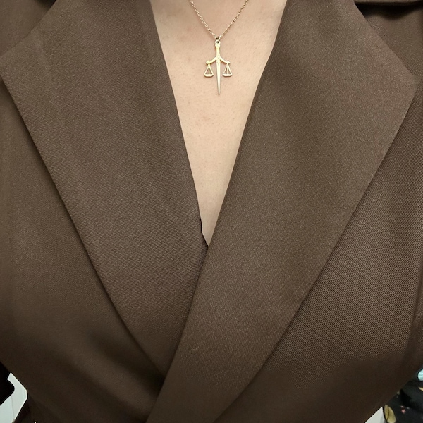 14K Gold Plated Dagger of Justice Libra Zodiac, Handcrafted Jewelry ...