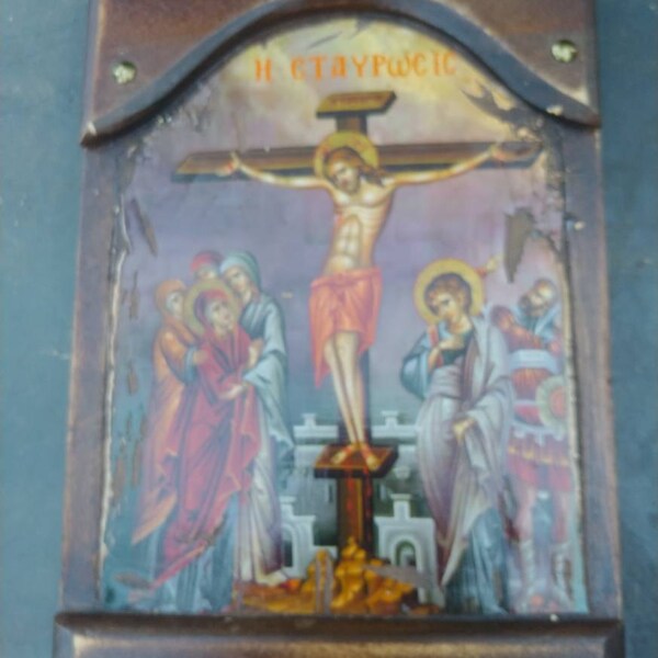 The Crucifixion Icon, Jesus Christ Holy Cross Handmade Greek Orthodox ...
