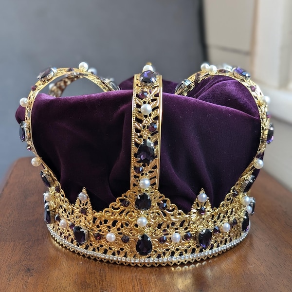Royal Purple King Crown: Gold Medieval Baroque Headpiece Designer - Etsy