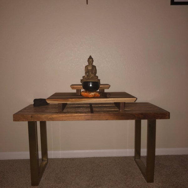 2 Altar Table Set, 2 Tier Altar Tables, Teak Wood, Crystal Shelf, Small ...