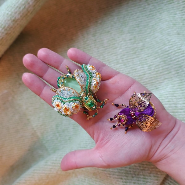 Purple Embroidered Bug Brooch With Crown Insect Jewelry Beetle Pin - Etsy