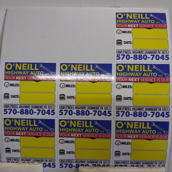 Custom Full Color Oil Change Service Stickers, Rotation, Re-torque ...