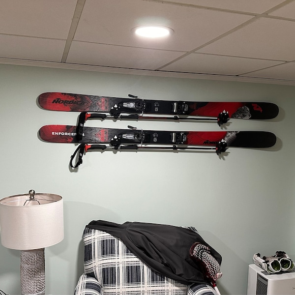 Snow Ski Wall Mounts With Hooks | Extra Width to Fit Any Snow Skis ...