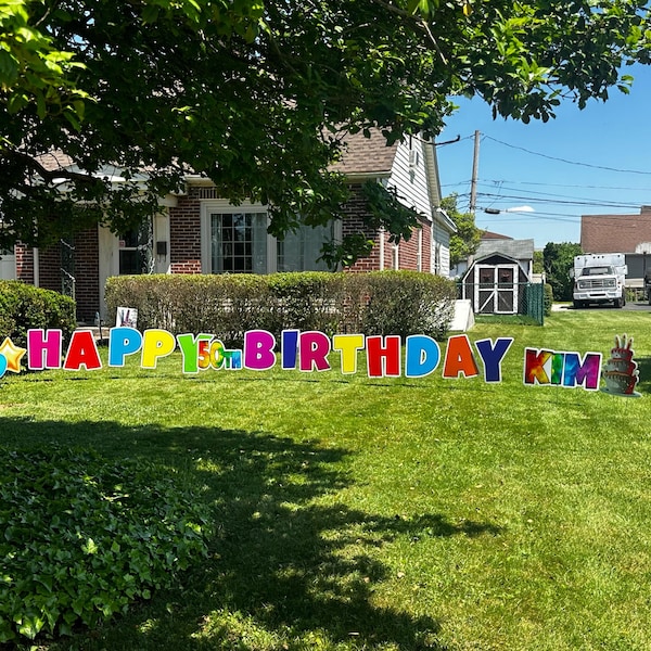 Happy Birthday Yard Signs, 24 Tall Outdoor Lawn Party Decorations ...