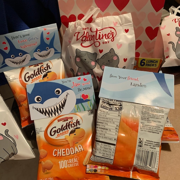 Shark Valentine Treat Bag Topper for Goldfish Crackers, Boys Valentine ...