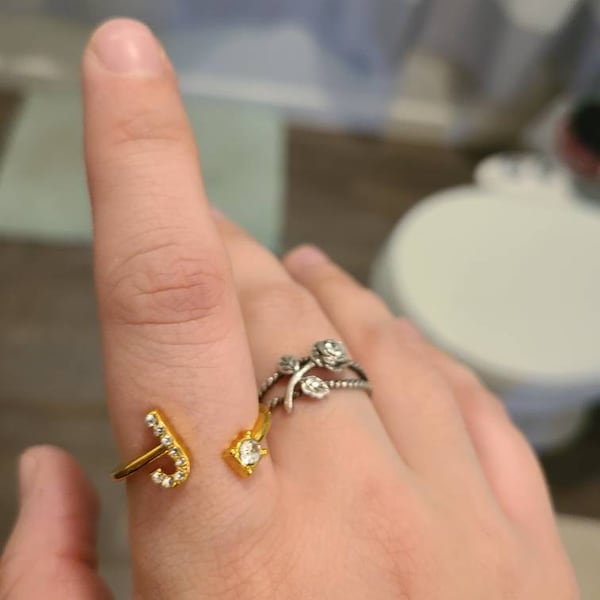 Custom Initial Gemstone Ring • Birthstone Ring • Name Ring • Adjustable ...