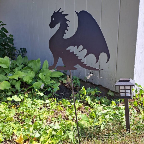 Ships in 2 Days | Metal Dragon Garden Stake - Steel Gardening Decor ...