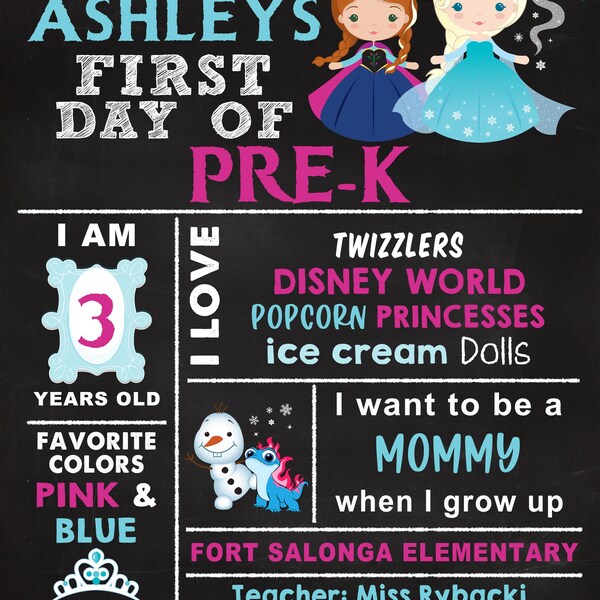 Princess First Day of School Sign Printable, Girl Back to School ...