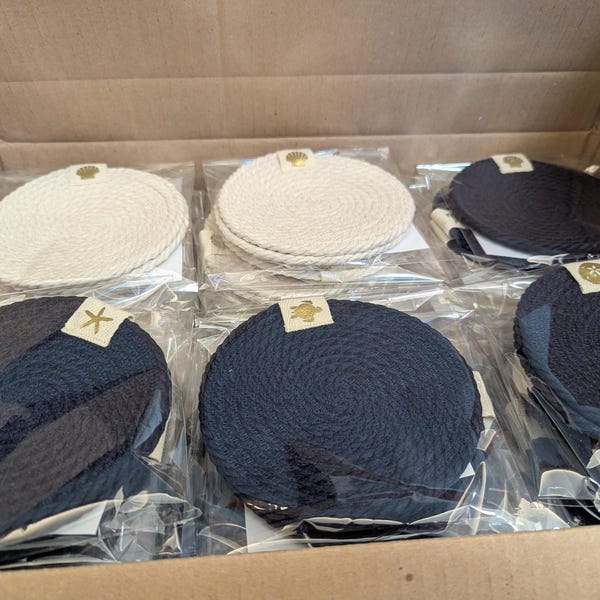 Light Pink Rope Coasters With Gold Heart Tag, Candle Mat, Extra Large ...