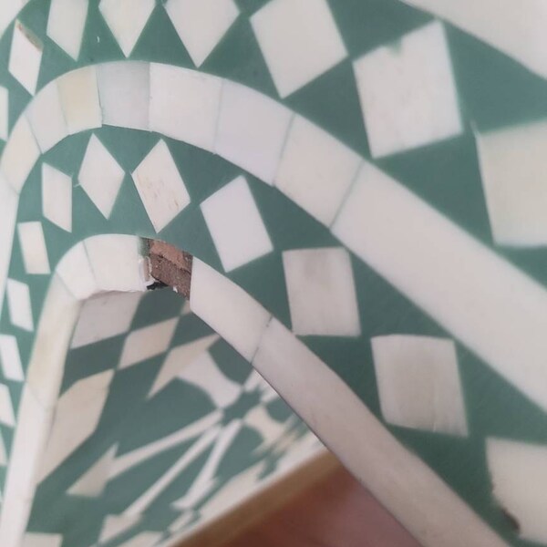 Handmade Bone Inlay Stripy Side Table Metal Stand Bone Inlay Coffee ...