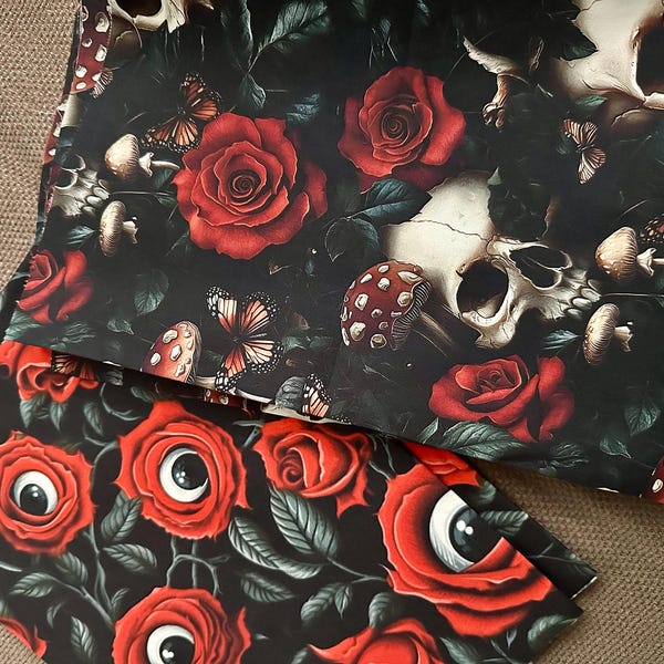 Gothic Crow Fabric Moody Floral Fabric Black Floral Fabric Gothic ...