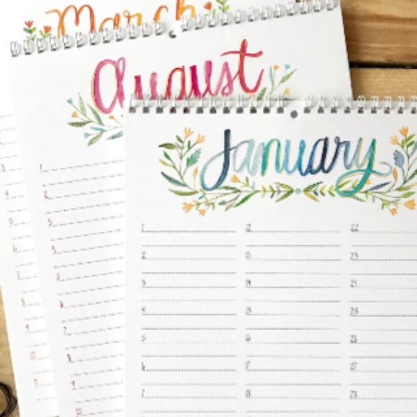 Large Floral Watercolor Birthday Calendar, 8.5"x11" Perpetual Calendar ...