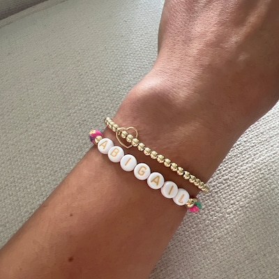 Pink Funfetti Heishi Bracelet, Name Bracelet, Heishi Bracelet ...
