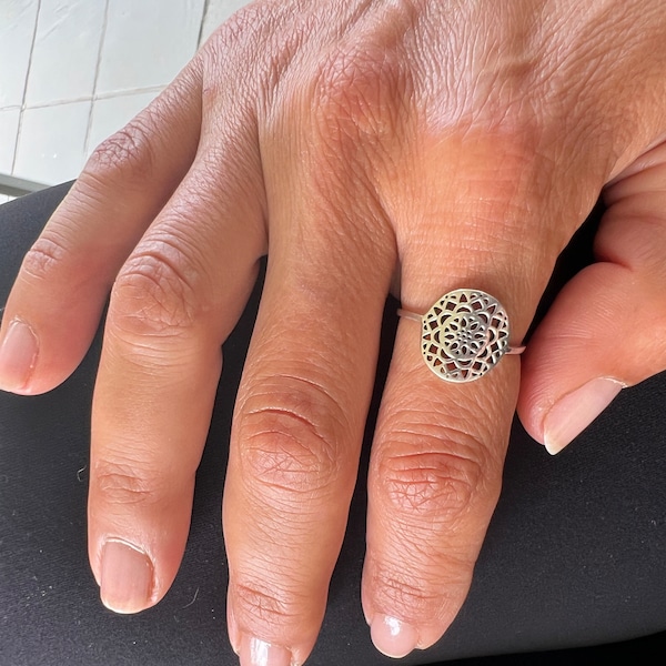 Flower of Life Ring, Sterling Silver, Seed of Life Ring, Sacred ...