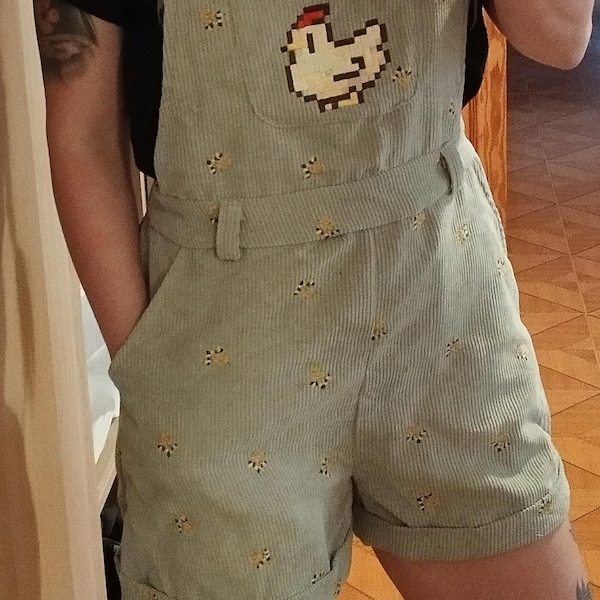 Chicken Stardew Valley Floral Overalls Pants / Embroidery Overalls ...